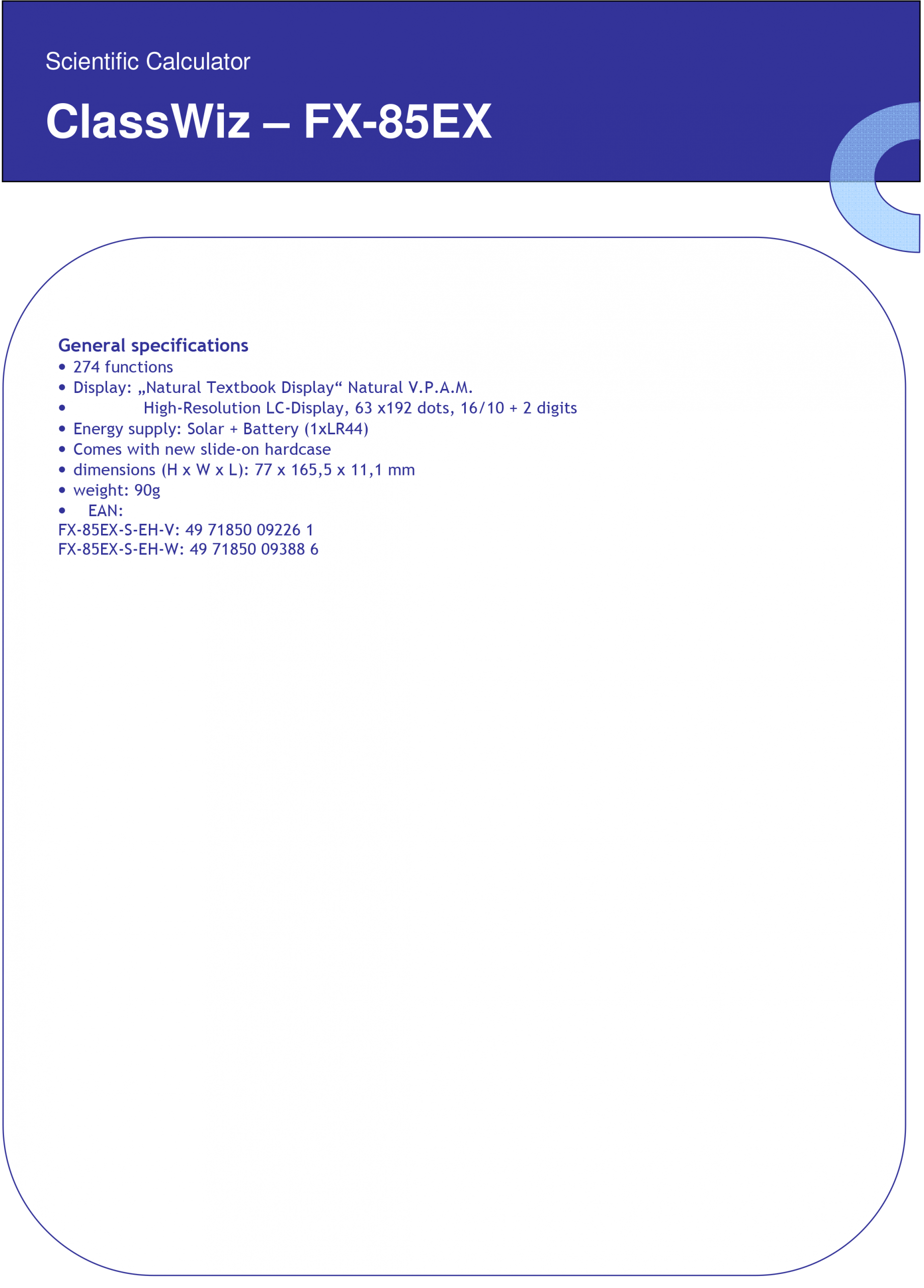 CASIO KALKULATOR SA FUNKCIJAMA FX 85 EX - Papagaj